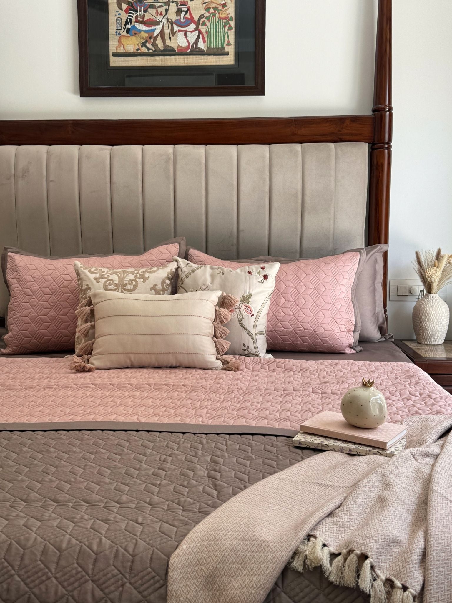 Adore Rose and Taupe 300TC Cotton Bedding Set (10 PC Set)